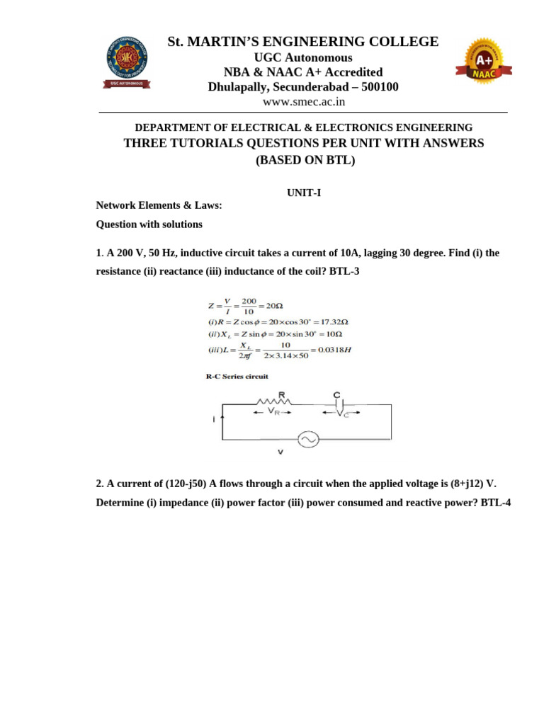 Electrical Engineering Tutorials | PDF | Electrical Network | Inductance