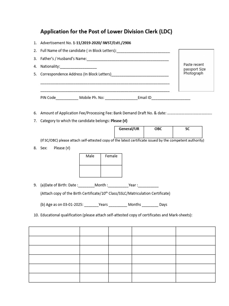 LDC Job Application Form 2025 | PDF