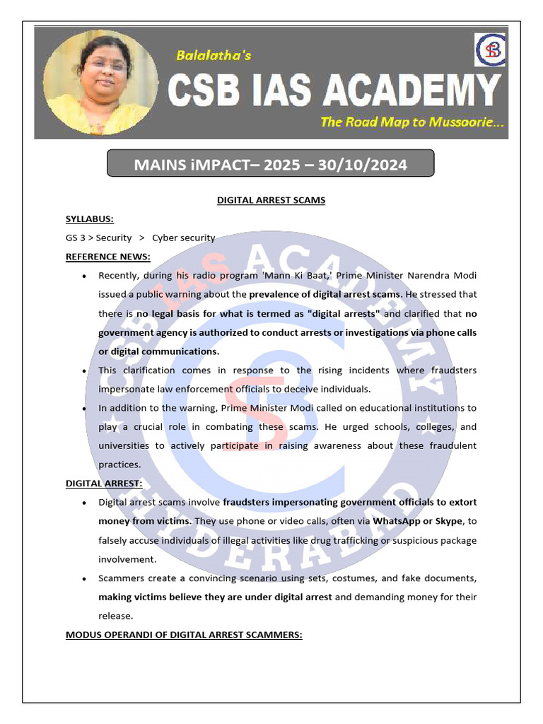 CSB IAS MAINS iMPACT - 2025 (30-10-2024) | PDF | Cybercrime | Internet Fraud