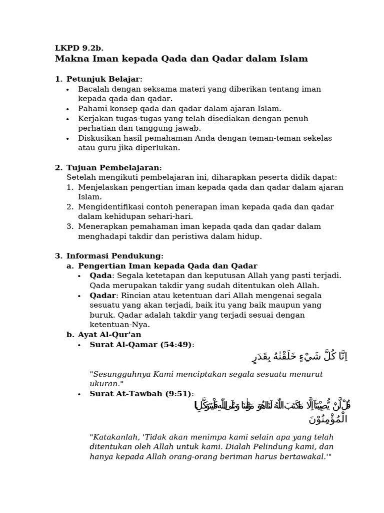 Iman kepada Qada dan Qadar dalam Islam | PDF