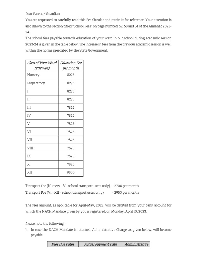 DPS Patna Fee Circular 202324 | PDF | Payments