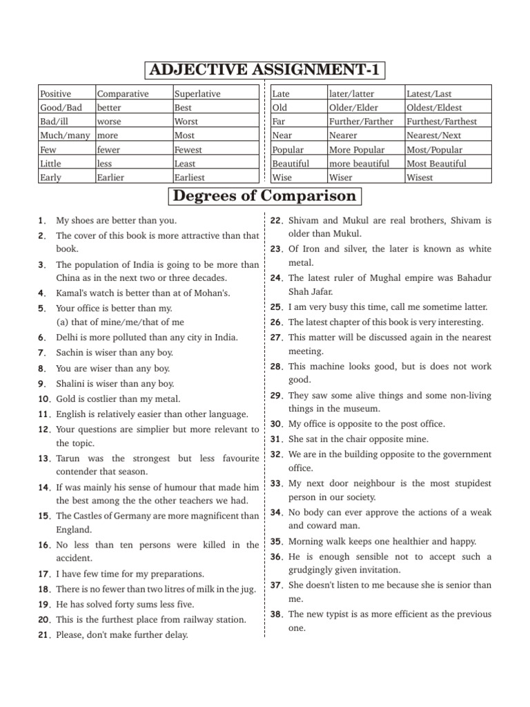 Adjective Assignment 1 | PDF