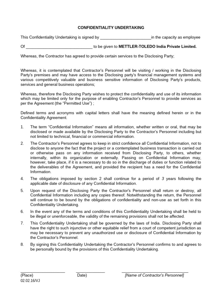 Confidentiality Undertaking_TEMP | PDF | Confidentiality | Non Disclosure Agreement