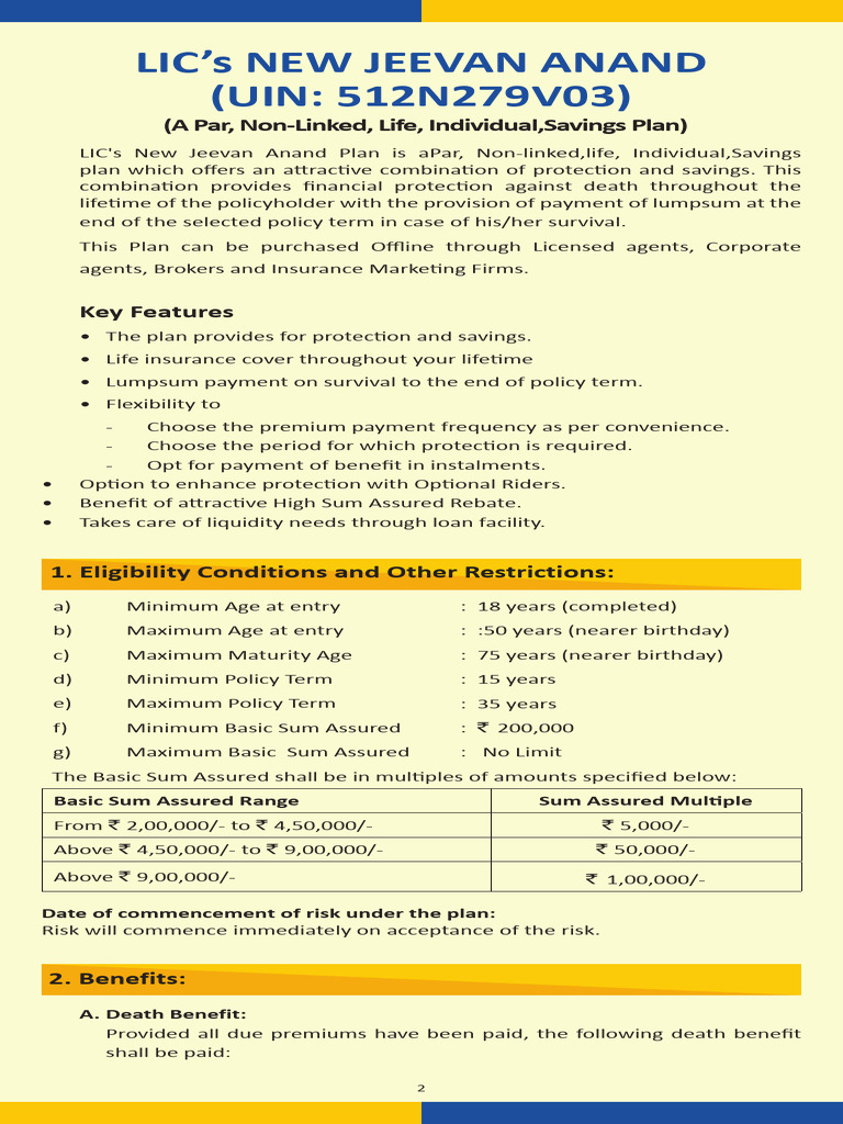 LIC New Jeevan Anand Plan Overview | PDF | Insurance | Life Insurance
