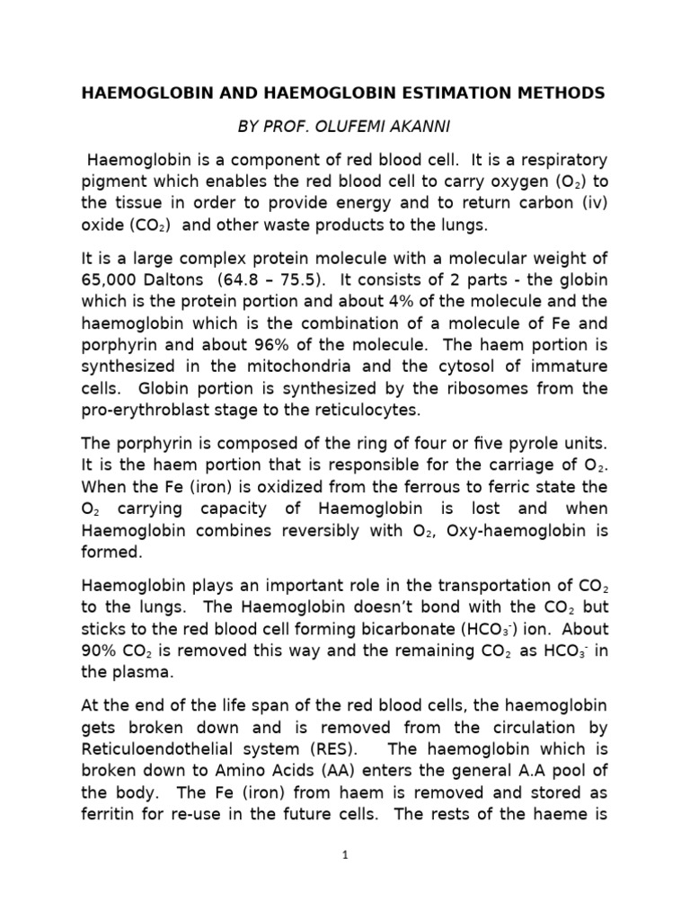 Haemoglobin Estimation Methods Explained | PDF | Hemoglobin | Red Blood ...