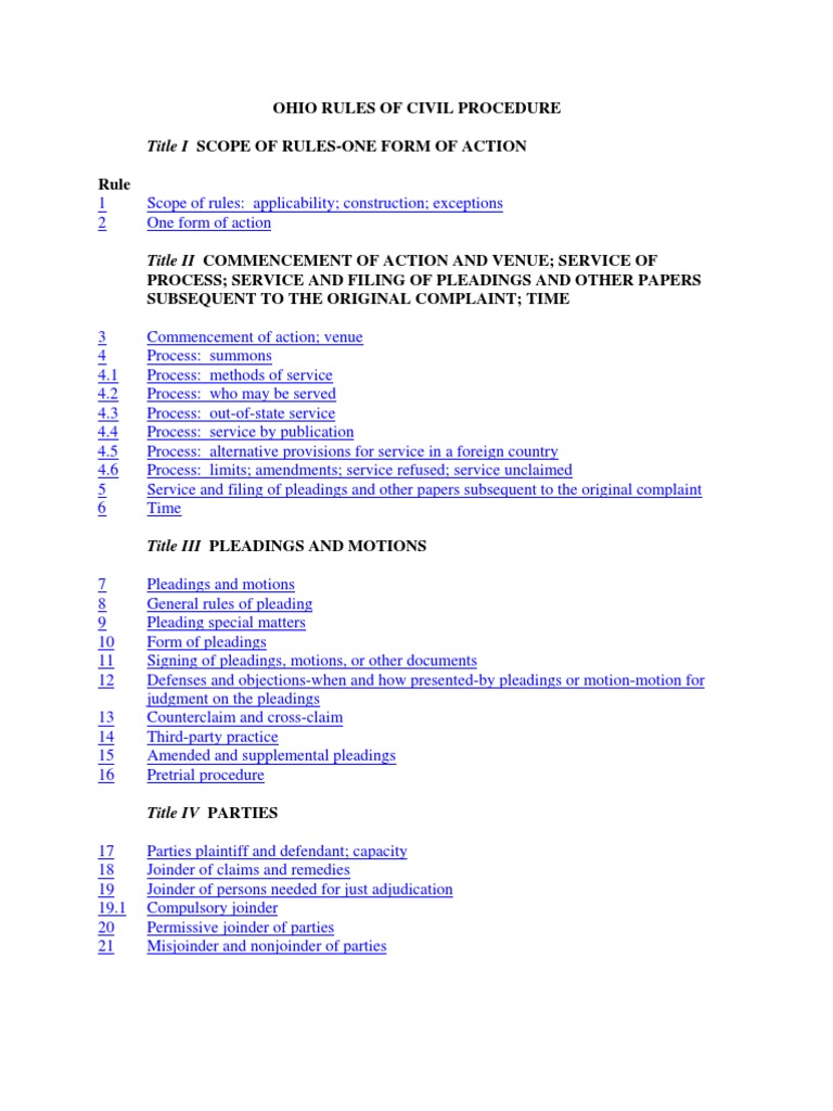 Ohio Civil Procedure | PDF | Service Of Process | Discovery (Law)