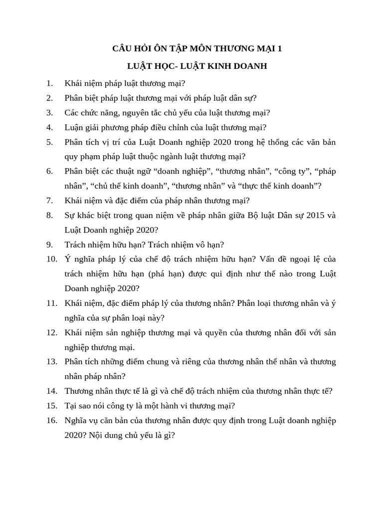 Sửa - Thuong Mai 1 CH Ôn Tập 160 LH LKD | PDF