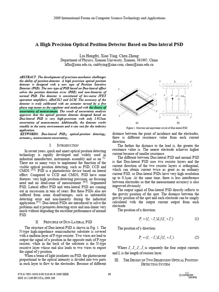 A High Precision Optical Position Detector Based On Duo-Lateral PSD ...
