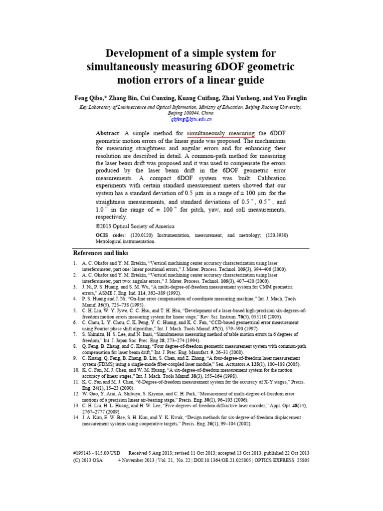Development of A Simple System For Simultaneously Measuring 6DOF Geometric Motion Errors of A ...