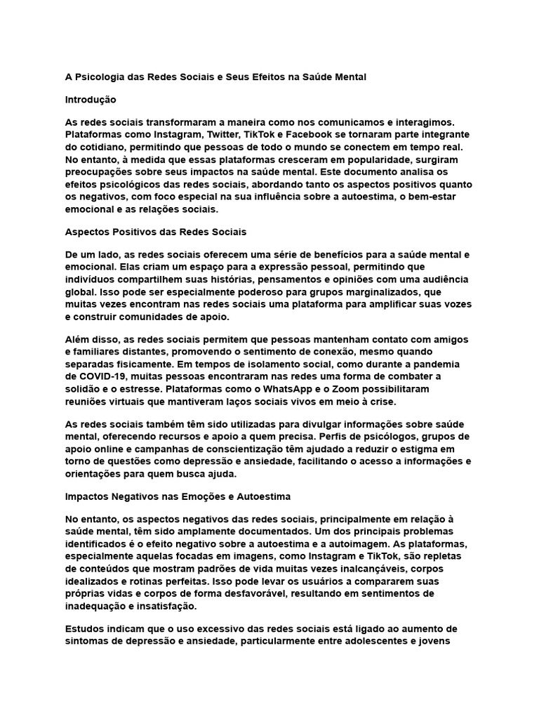 Psicologia Das Resdes Sociais | PDF | Rede social | Psicologia