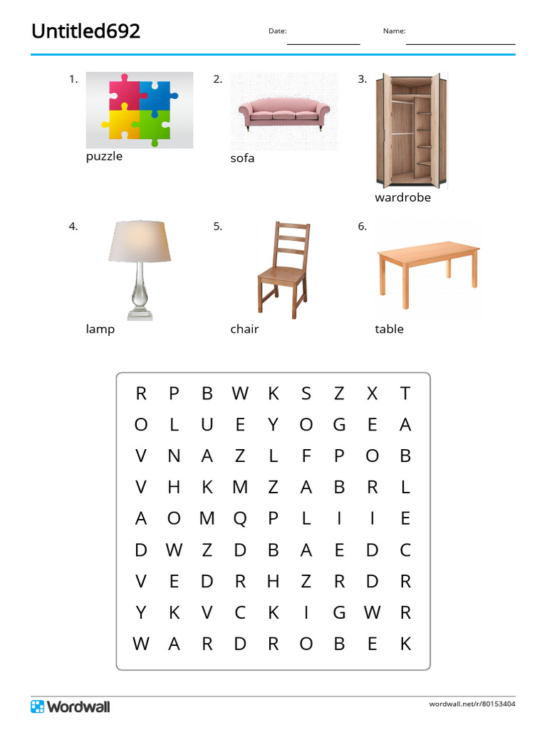 Furniture Word Puzzle List | PDF