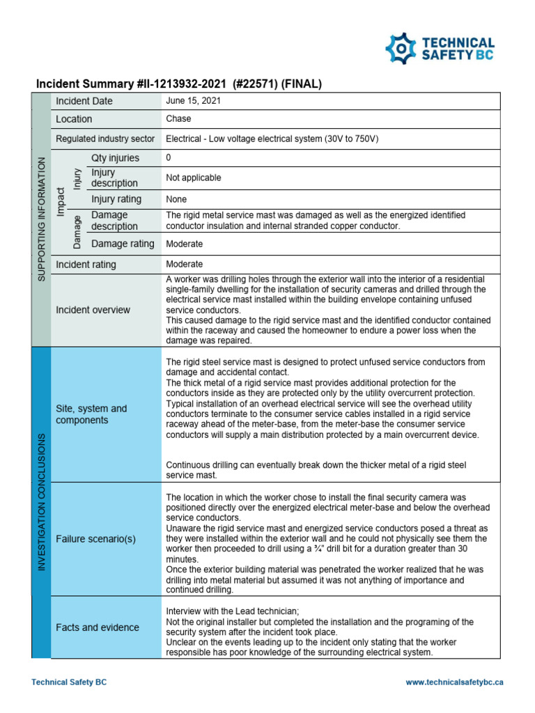 Incident_Summary_II-1213932-2021_(_22571) | PDF | Electrical Conductor ...