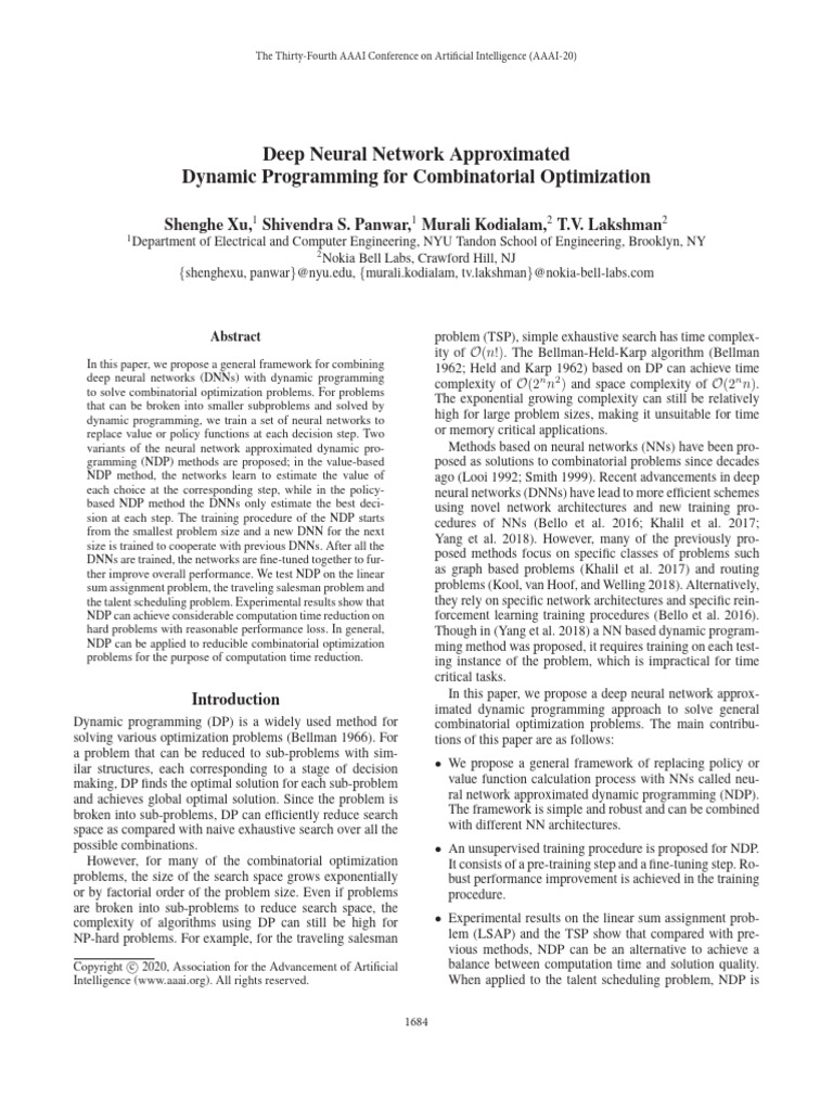 Deep Neural Network Approximated Dynamic Programming For Combinatorial Optimization | PDF ...