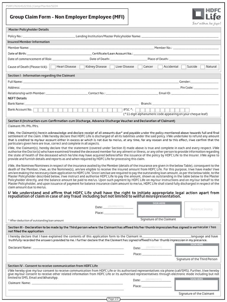 Group Claim Form Non Employer Employee V 1.01 | PDF | Insurance | Loans