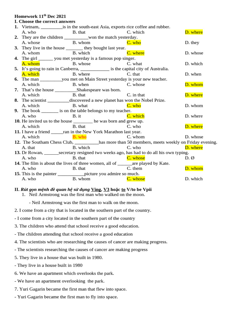 English Grammar Homework Exercises | PDF