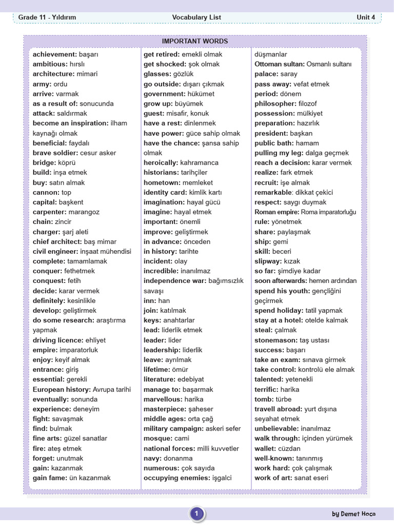 11.4 Vocabulary List | PDF