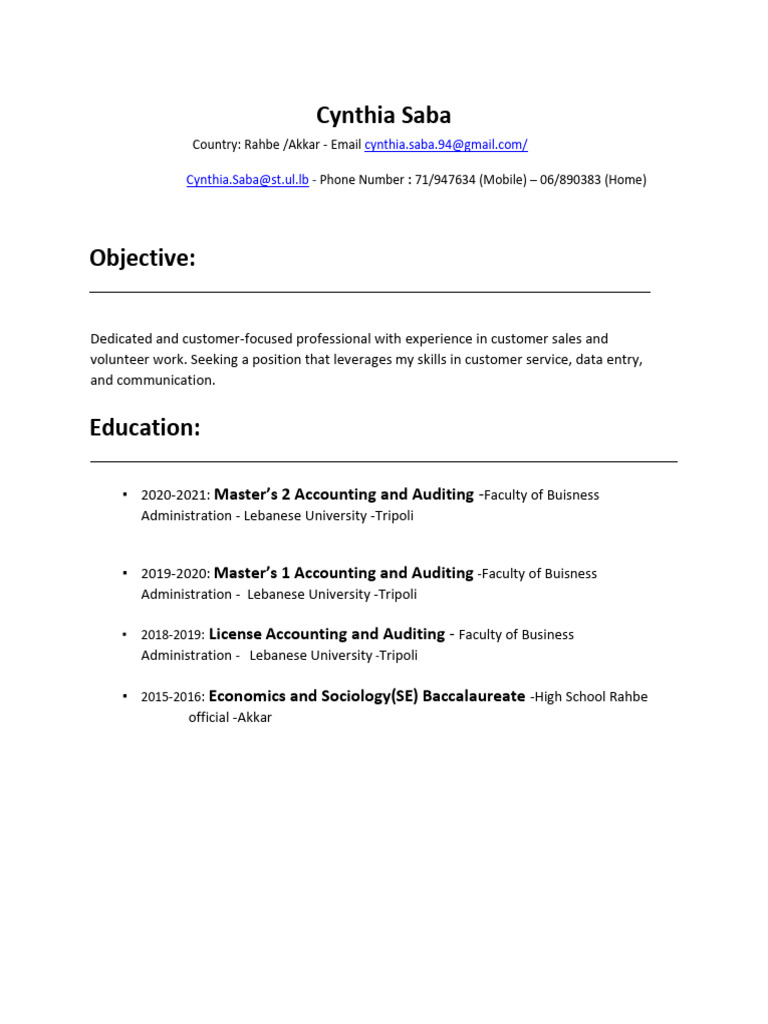 Cynthia Saba CV | PDF