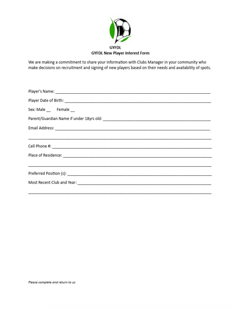 New Player Interest Form for Football | PDF