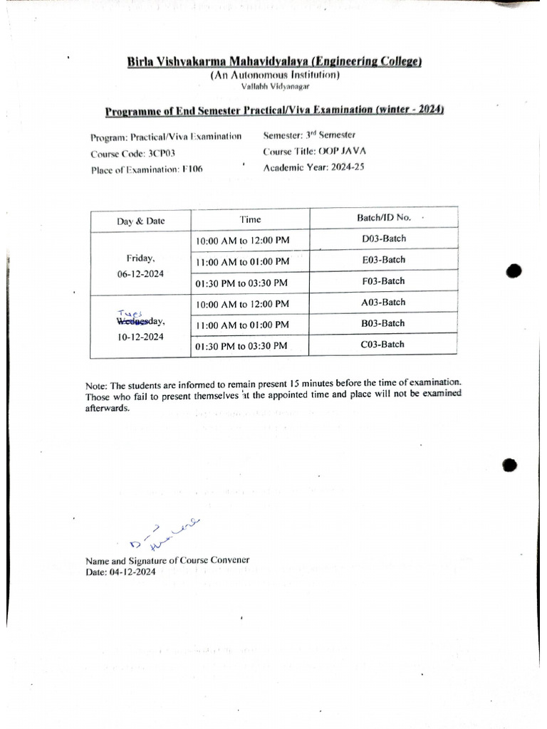 OOP Java ESE Viva Notice 2024-25 | PDF