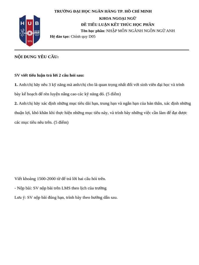 Đề tiểu luận Nhập môn ngành NNA - D05 | PDF