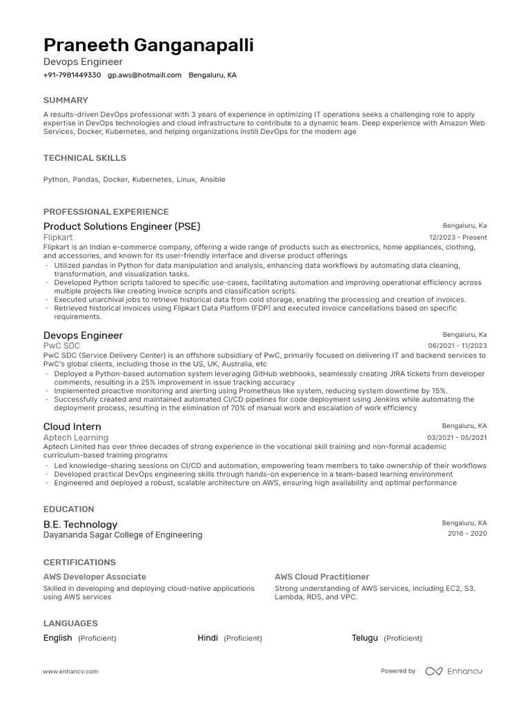 DevOps Engineer Profile | PDF | Amazon Web Services | Cloud Computing