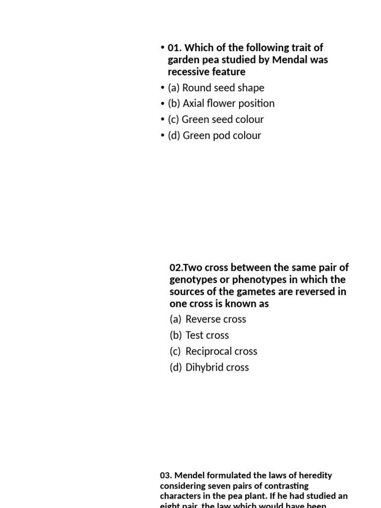 Mendelian Genetics Quiz Questions | PDF | Dominance (Genetics ...