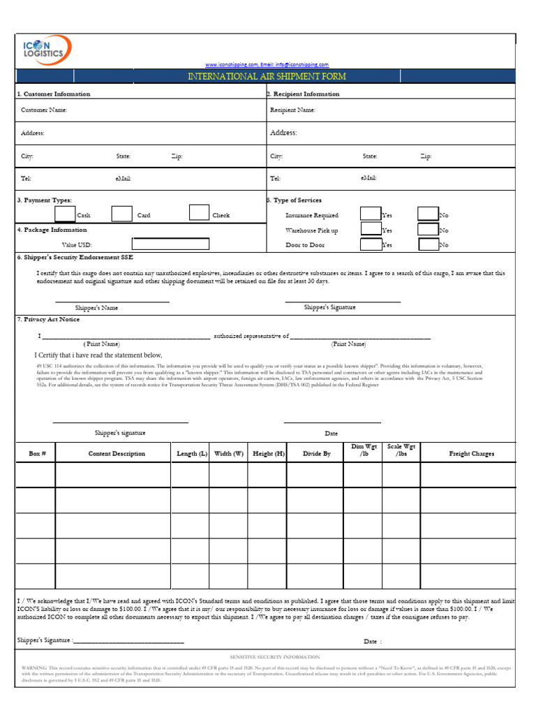 AIR FORM | PDF | Cargo | Freight Transport
