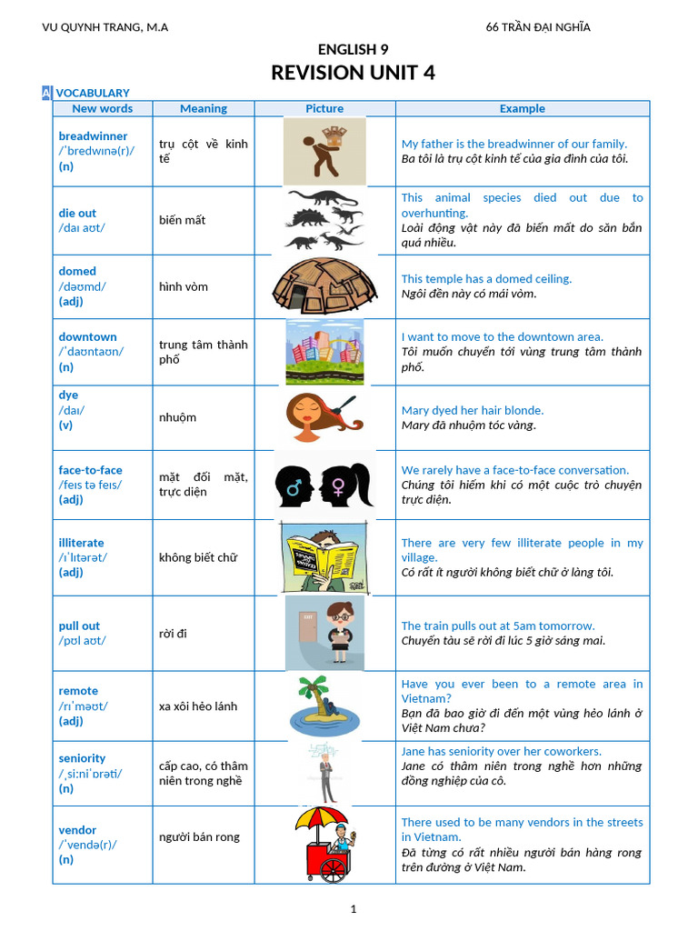 English 9 Unit 4 Vocabulary Revision | PDF