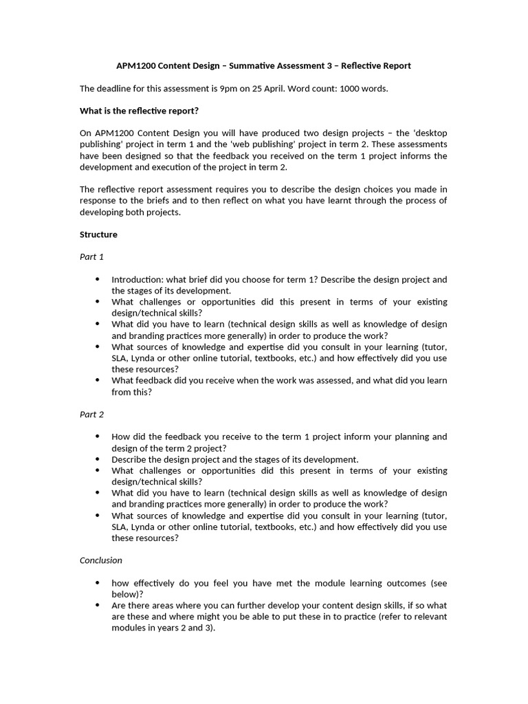 APM1200 Content Design - Summative Assessment 3 - Reflective Report ...