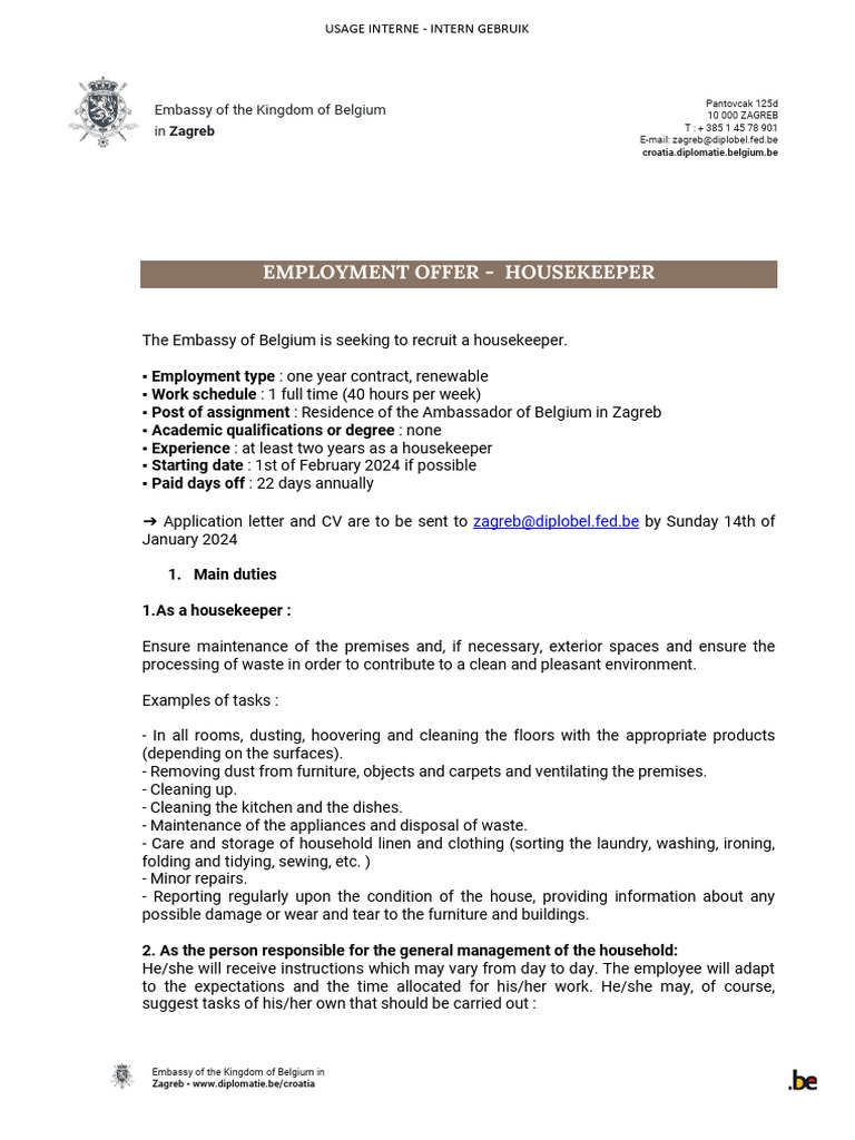 Housekeeper Residence Zagreb 012024 | PDF | Housekeeping