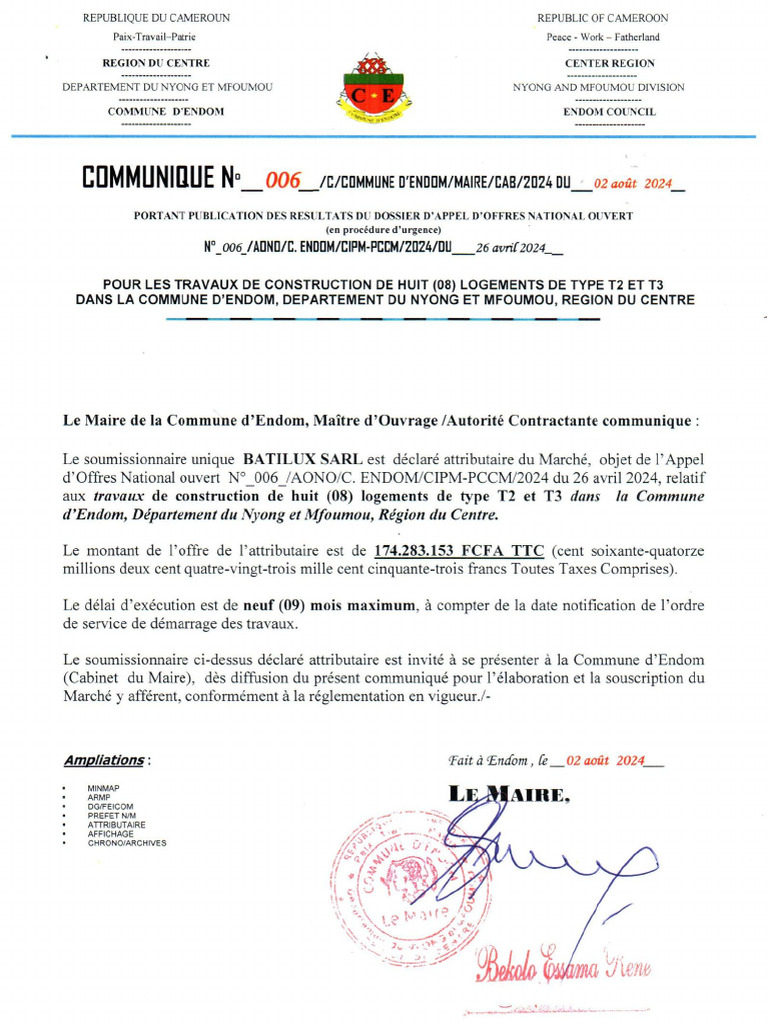 Communiqué t2 t3 Btilux_feicom_maire Endom | PDF