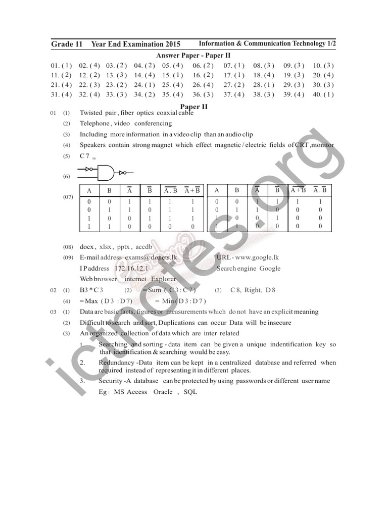OL ICT Third Term Model Paper English Medium Grade 11 Answers 2015 ... OL ICT Third Term Model Paper English Medium Grade 11 Answers 2015 ...