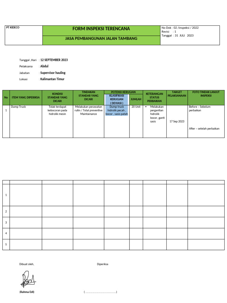 SK 02 FORM INSPEKSI TERENCANA (1) | PDF