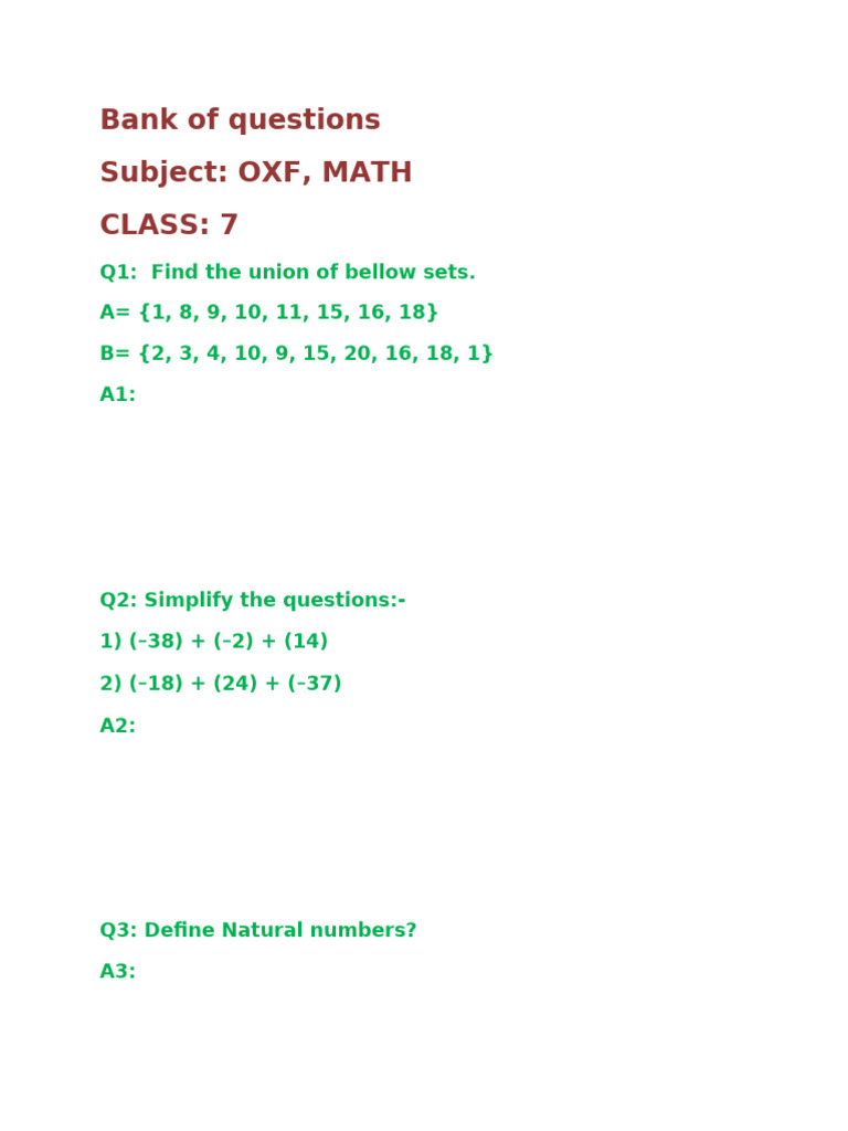 Grade 7 Math Questions | PDF | Arithmetic | Elementary Mathematics