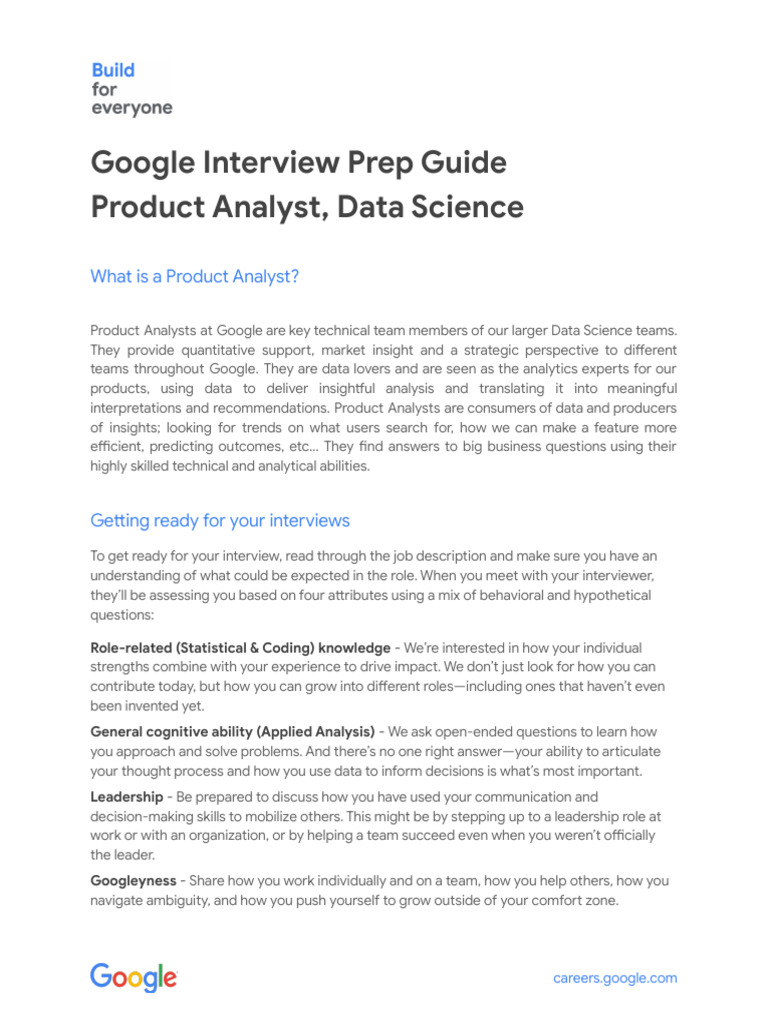 [Google Interview Prep Guide] Product Analyst | PDF | Statistics | Data Science