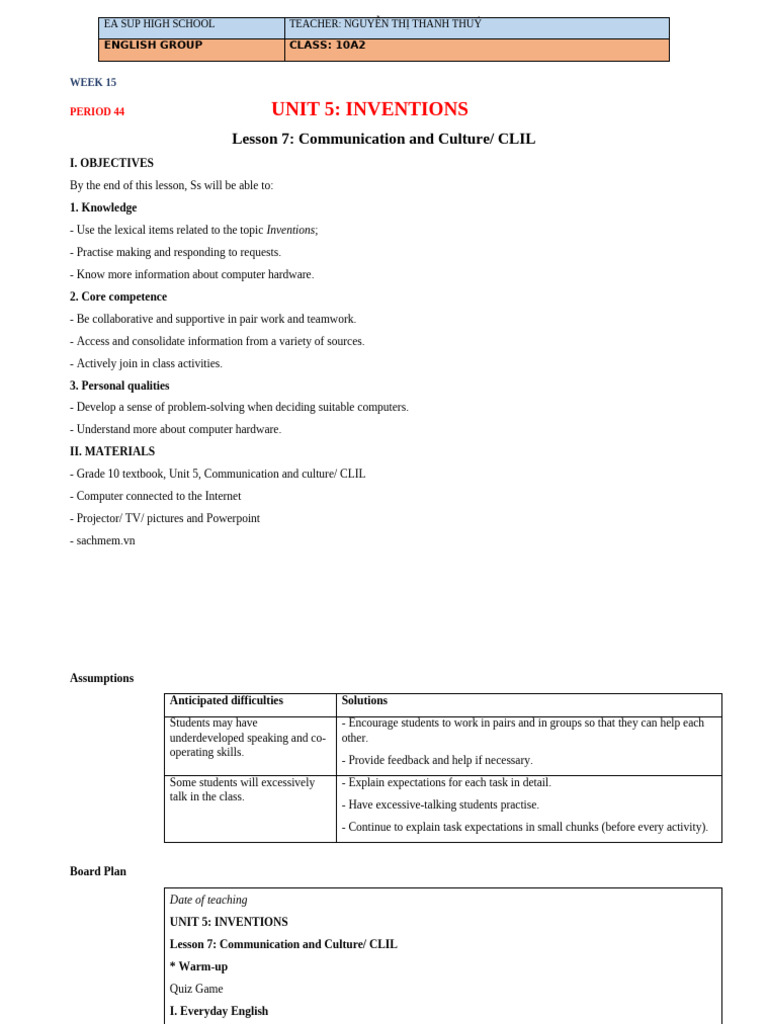 LESSON PLAN | PDF | Invention | Communication