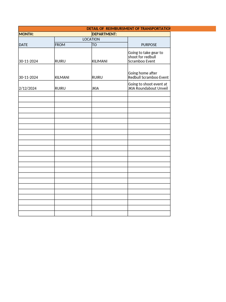 Template for Detail for Transportation Fee | PDF