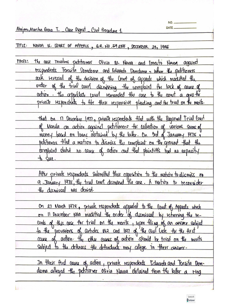 Navoa vs Court of Appeals - Abejero, Marilen Grace T-December 12, 2024 ...