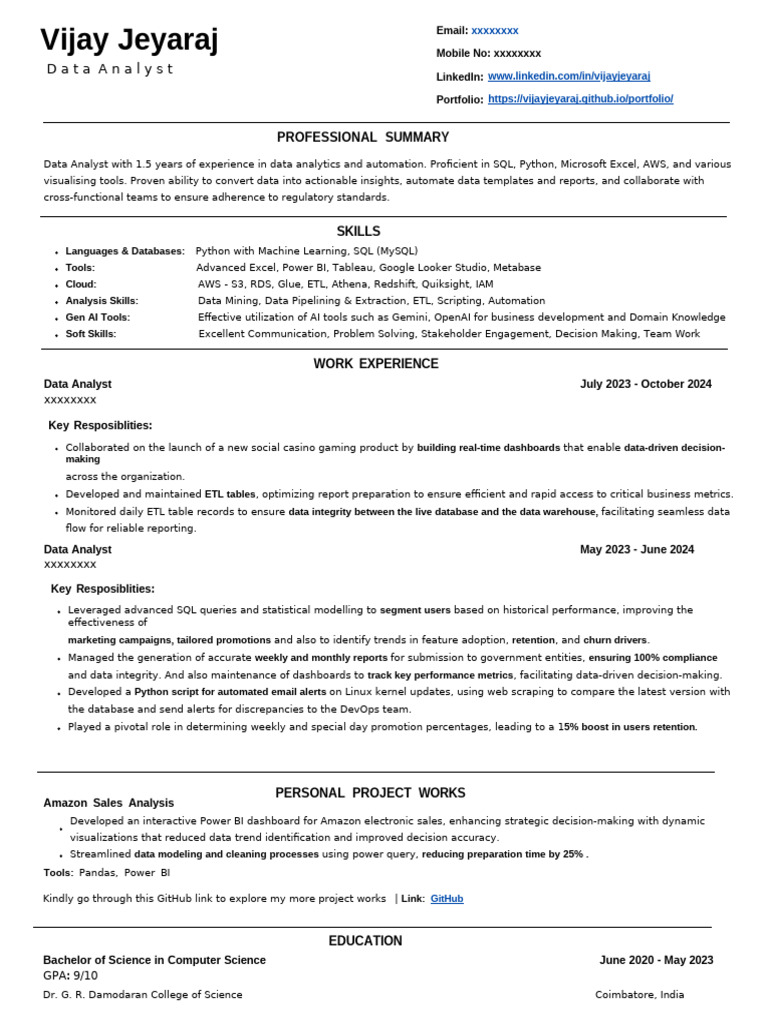 My Resume Template | PDF | Databases | Data Analysis