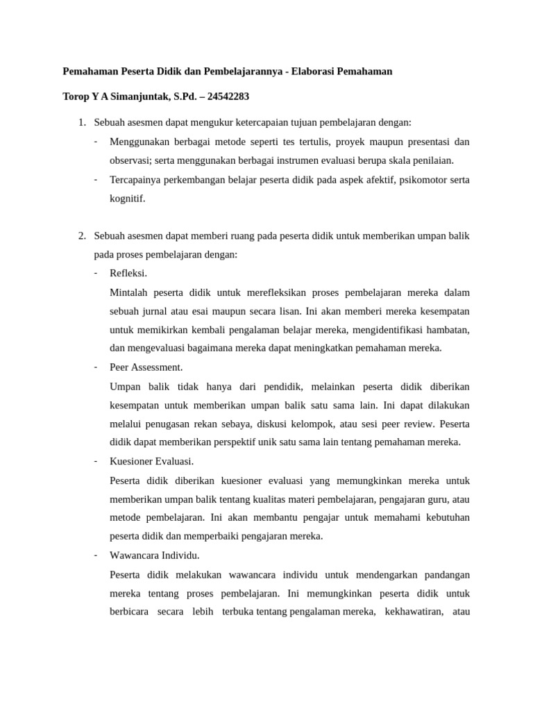 Pemahaman Peserta Didik Dan Pembelajarannya - Elaborasi Pemahaman Topik 3 | PDF