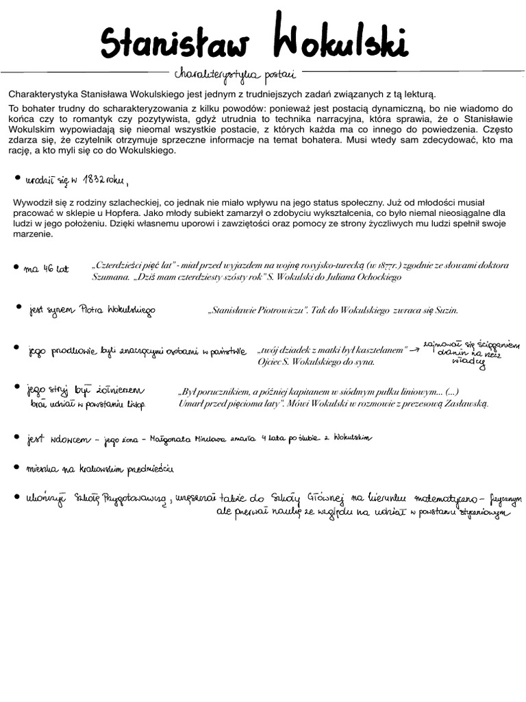 Wokulski charakterystyka | PDF