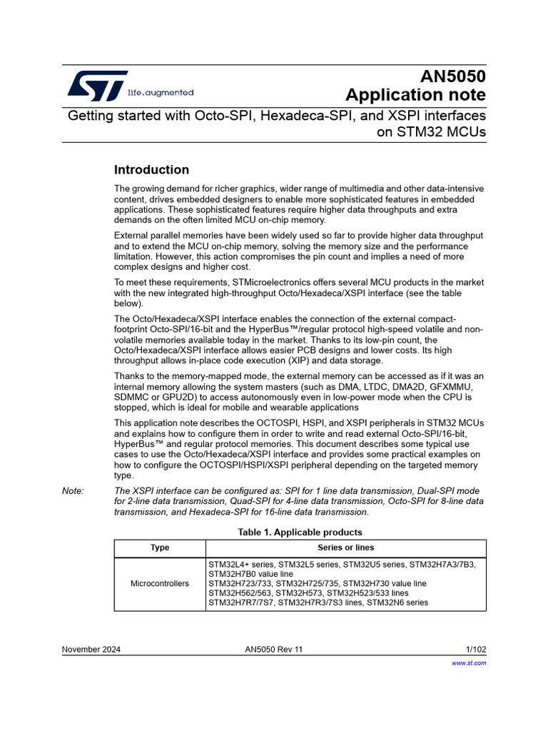 An5050 Getting Started With Octospi Hexadecaspi And Xspi Interface On Stm32 Mcus