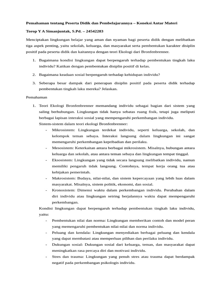 Pemahaman Tentang Peserta Didik Dan Pembelajarannya - Koneksi Antar Materi Topik 4 | PDF