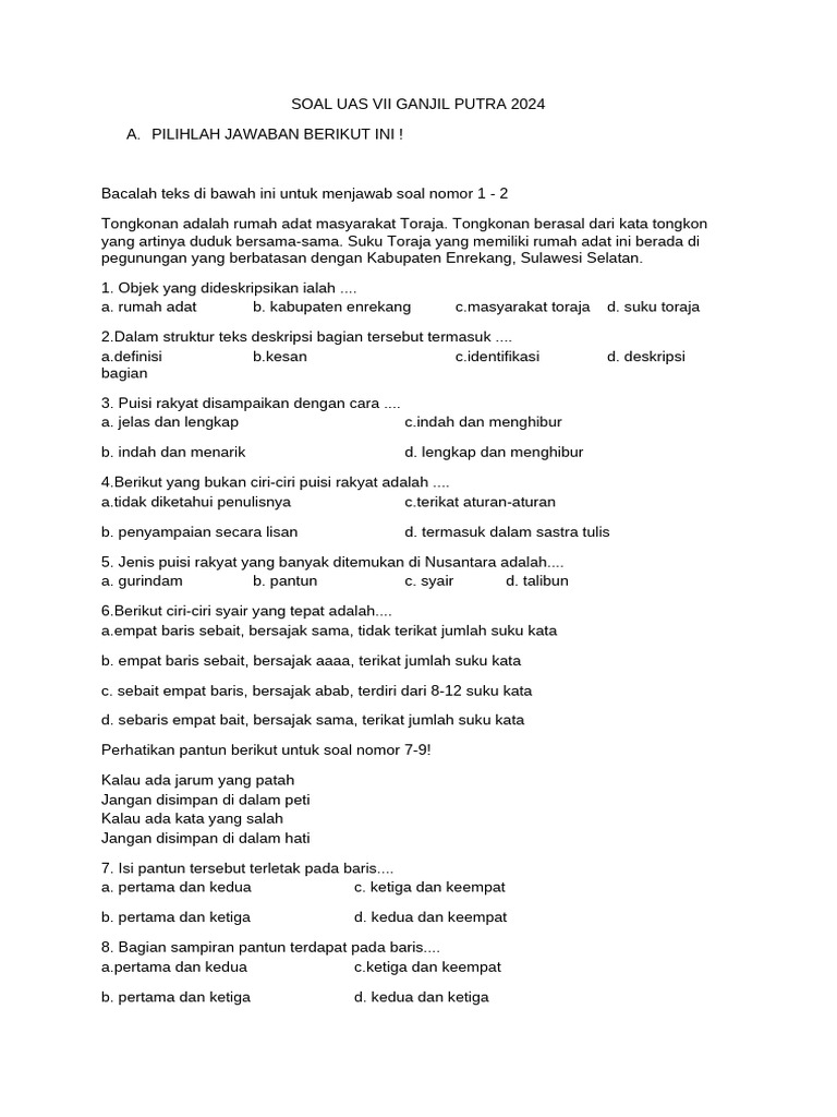 Soal Uas Vii Ganjil Putra 2024 | PDF
