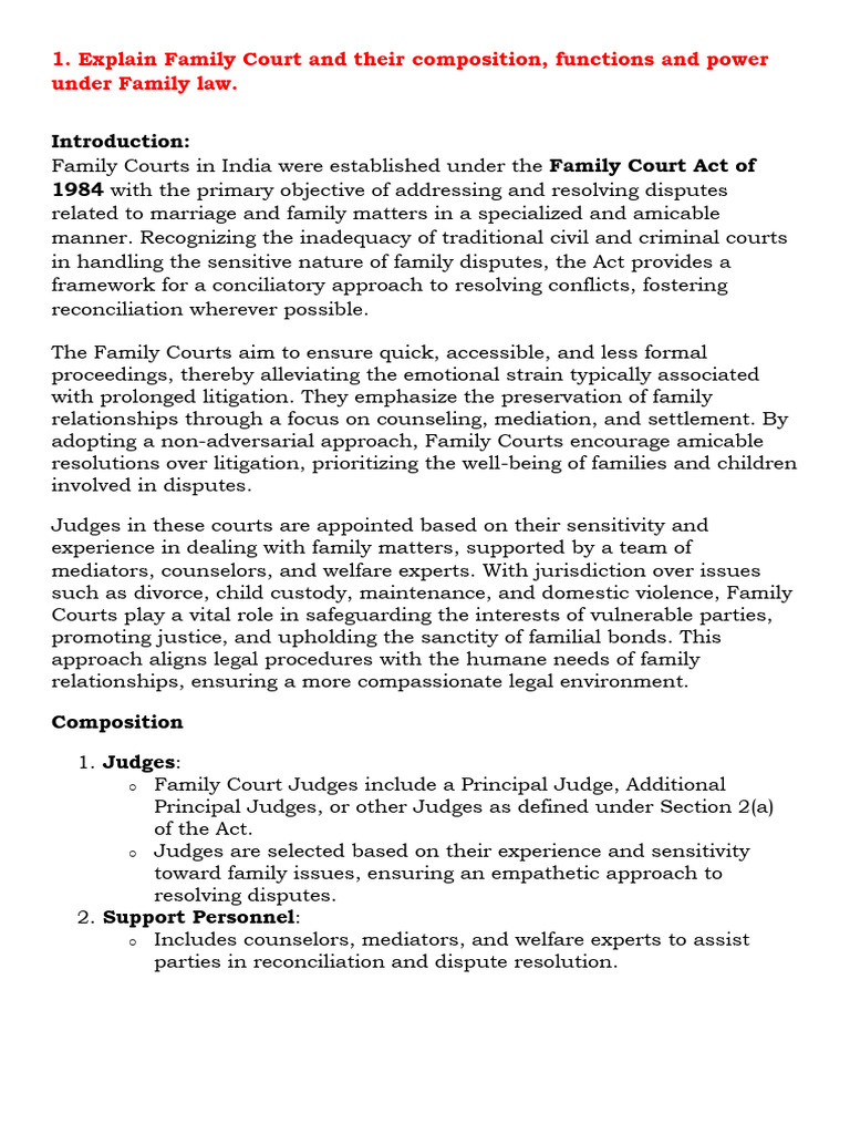 Functions and Powers of Family Courts | PDF | Family Court | Mediation
