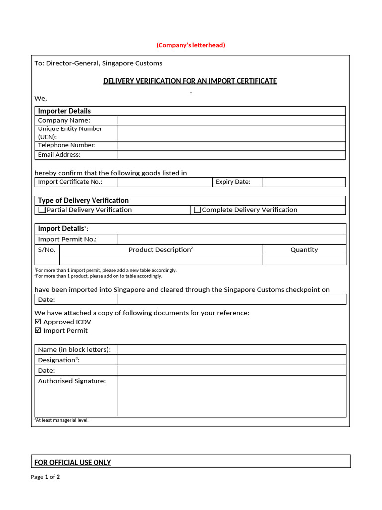 Delivery Verification for Import Certificate | PDF