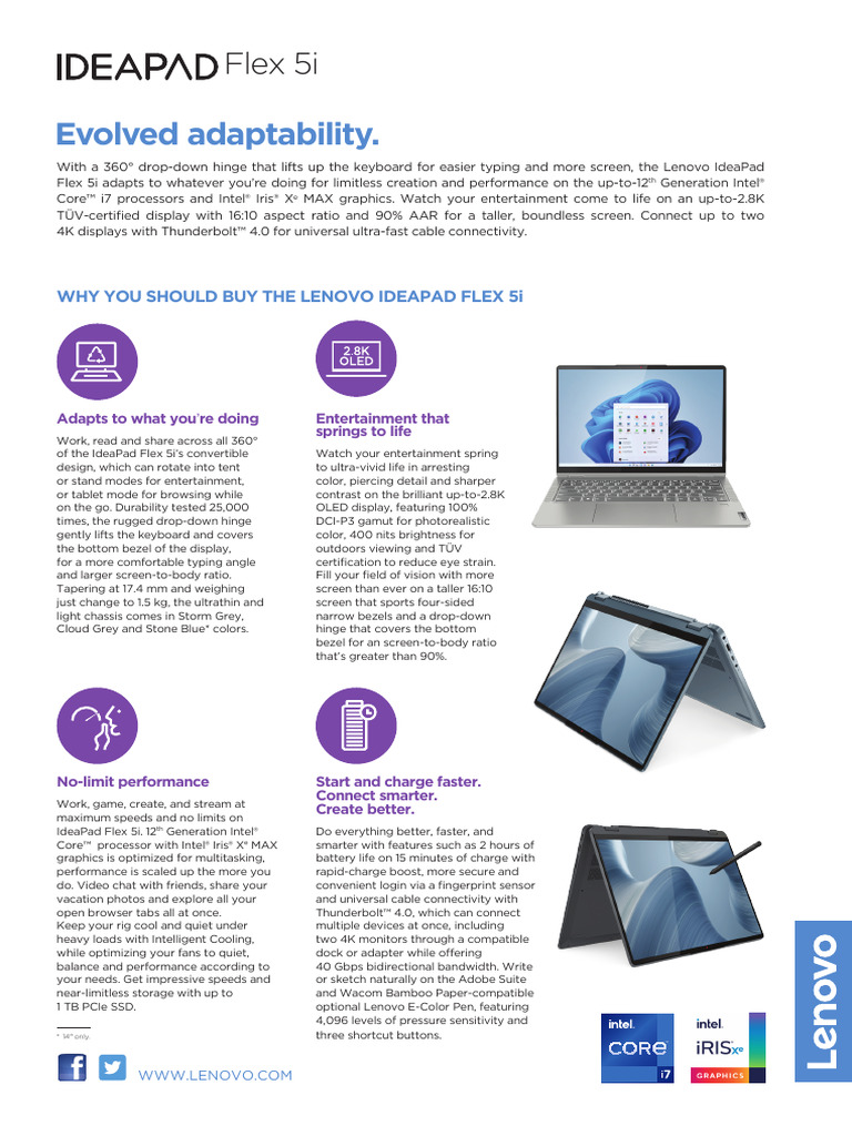 IdeaPad Flex 5 14 16IAU7 Intel Datasheet EN | PDF | Lenovo | Consumer Electronics
