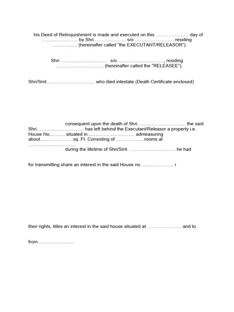 Property Relinquishment Deed | PDF | Social Stratification | Legal Documents