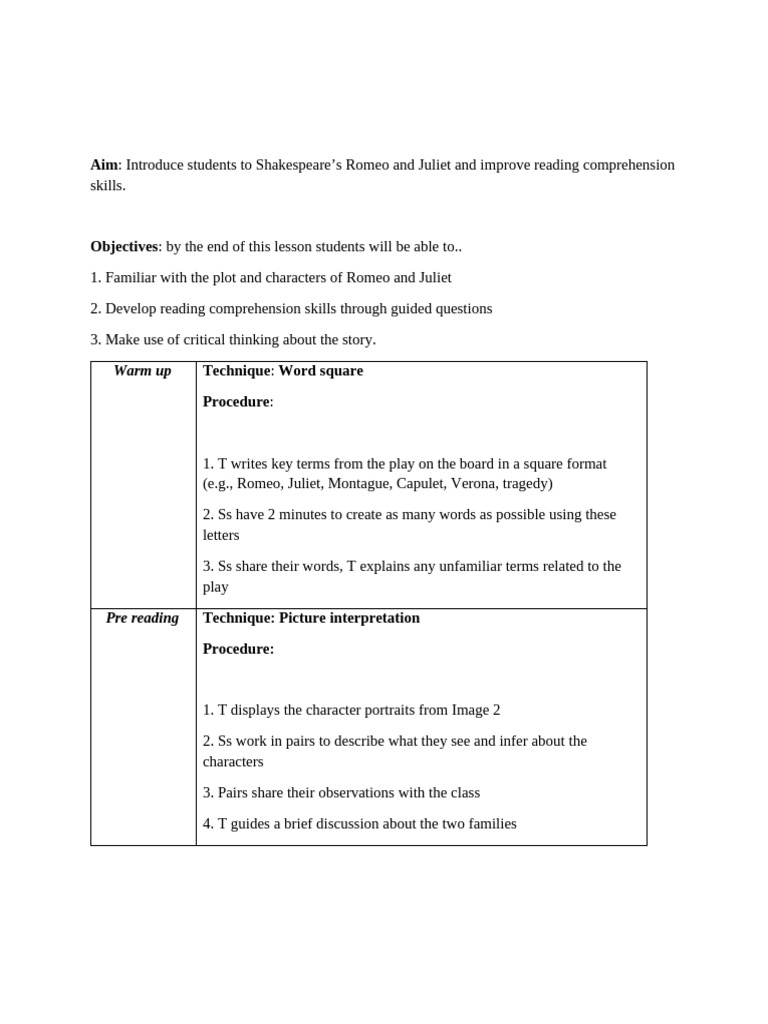Romeo and Juliet Lesson Plan | PDF