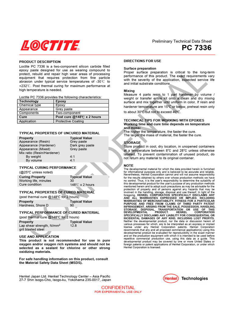 Loctite PC 7336 Technical Data Sheet | PDF | Epoxy | Wear